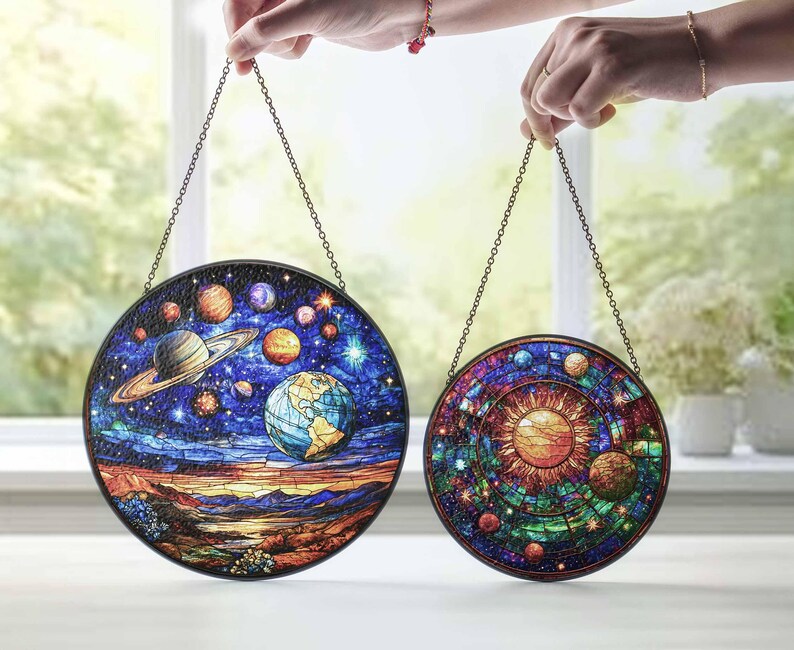 The Solar System Glass Suncatcher, Universe Suncatcher Decor, Science ...