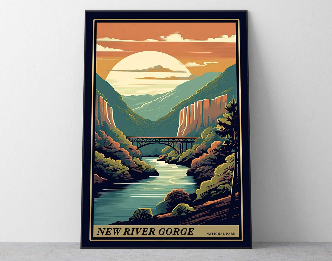 New River Gorge National Park Vintage Style Travel Poster, New River ...
