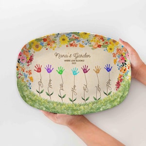 Custom Flower Handprint Platter, Personalized Gift for Grandma, Nana's ...