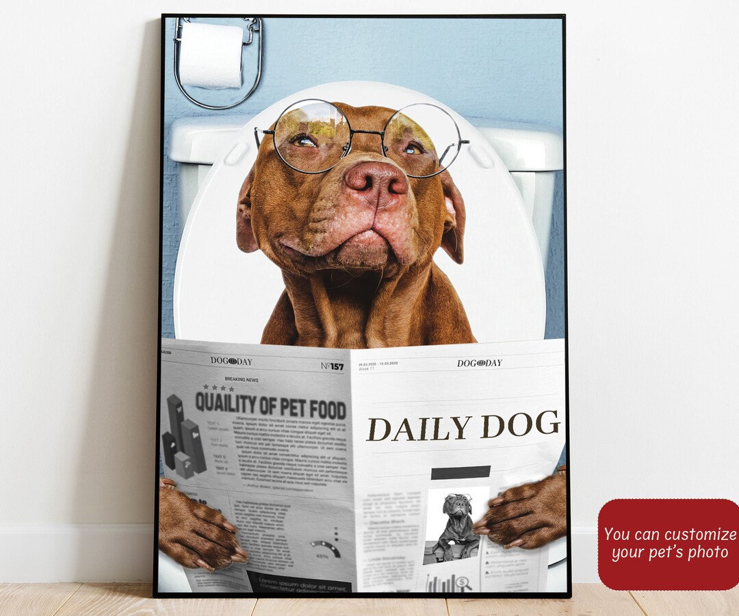 Personalized Dog Read Newspaper Poster, Customized Pet Portrait Print ...