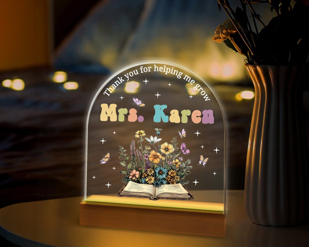 Personalize Name Teacher Led Light, Thank You for Helping Me Grow Light ...