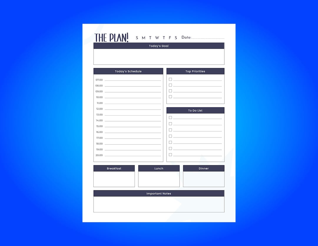 Daily Planner Printable. Print One Sheet per Day. Single Sheet to Plan ...