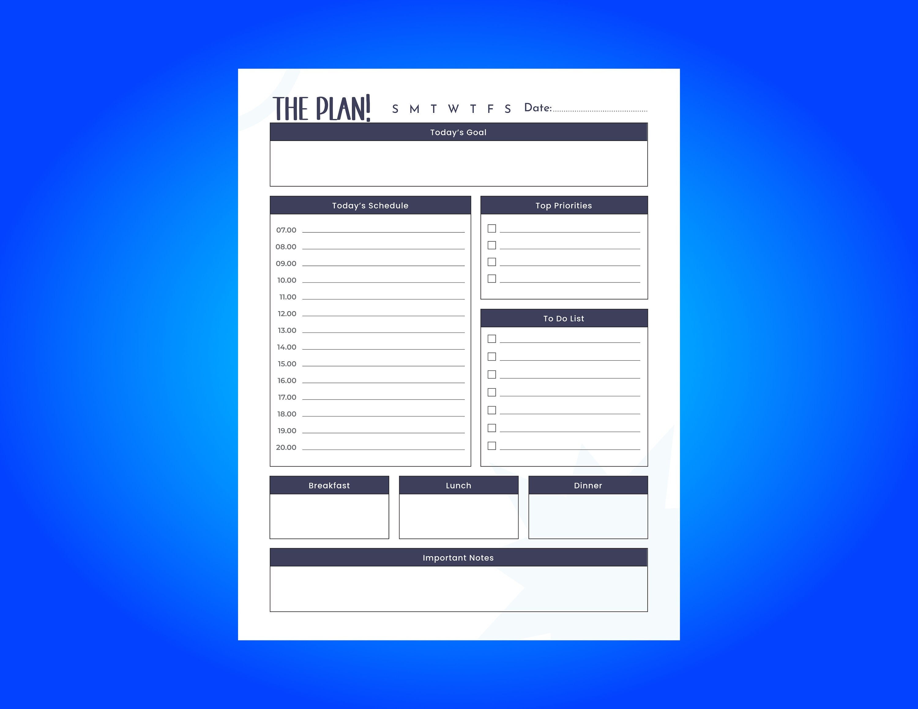 Daily Planner Printable. Print One Sheet per Day. Single Sheet to Plan ...