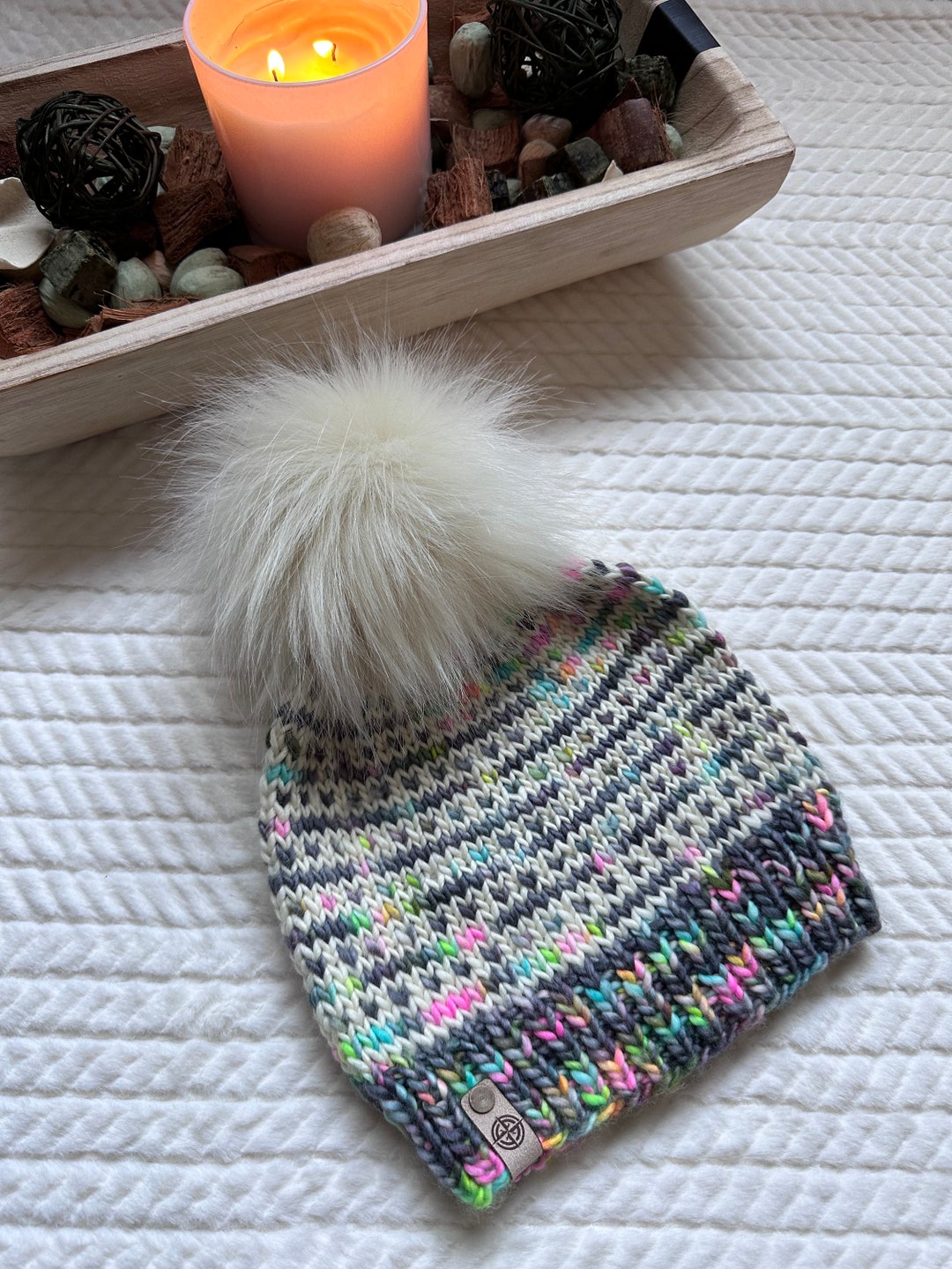 Hand-knit Women's Beanie, Neon Rainbow and Black Knitted Hat ...