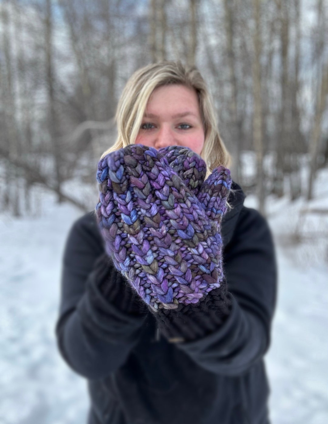 One Size Adult Braided Hearts Mittens, 100% Merino Wool, Knitted ...