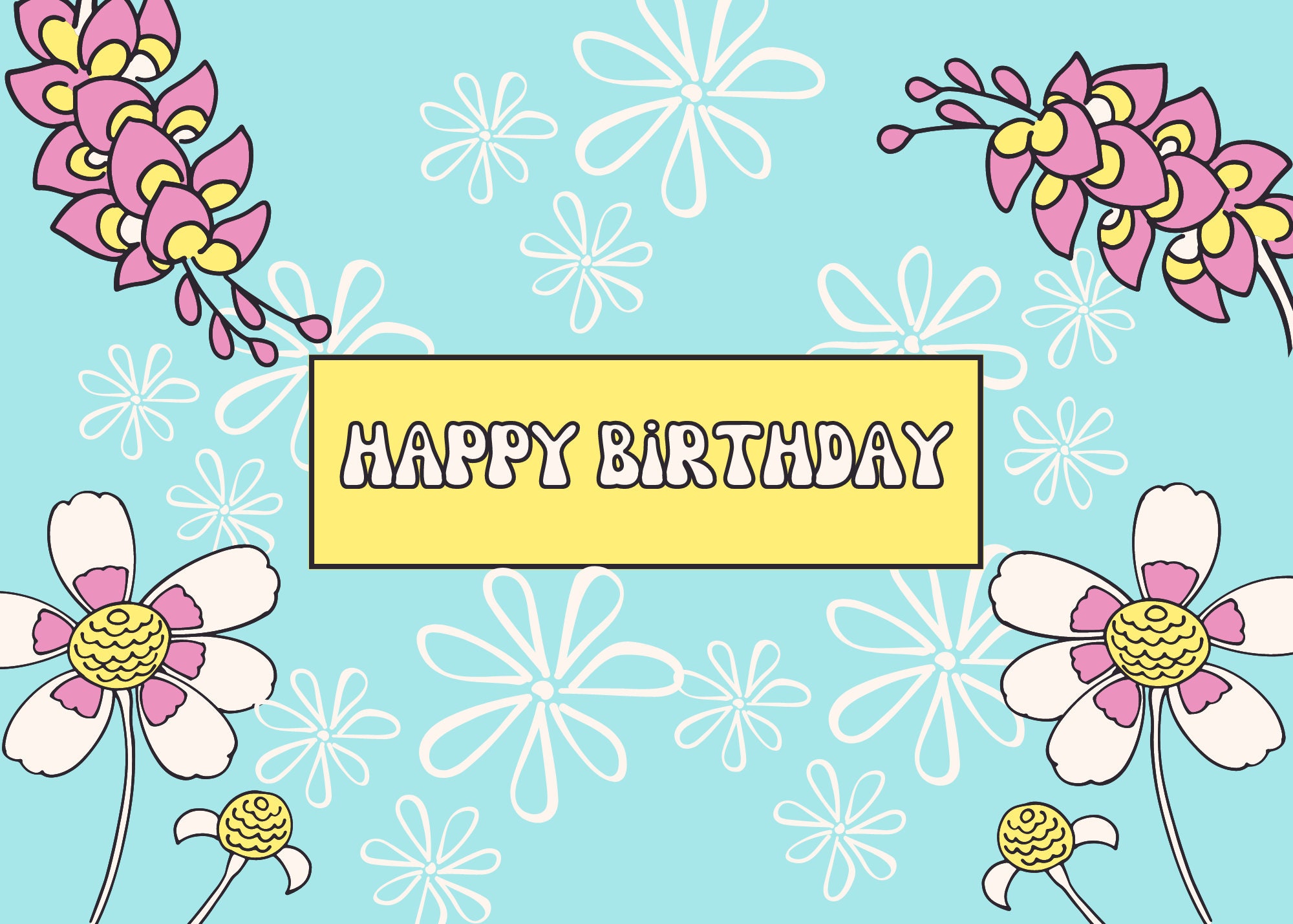 Personalized 'happy Birthday Flower Design' Postcards & Envelopes - Etsy