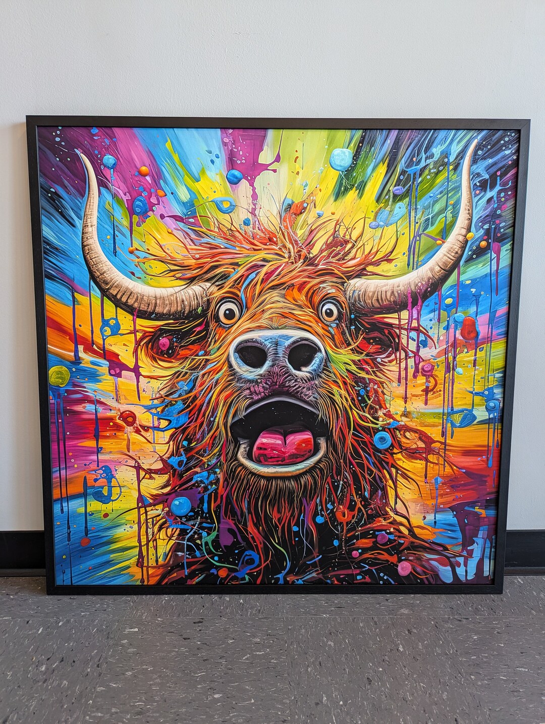 Rainbow Highland Cow Tripping Balls, Framed Canvas Print - Etsy