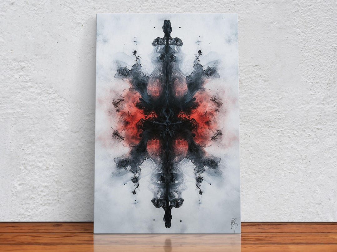 Monochrome Red Ink Symmetry - Canvas Print, Digital Print - Etsy