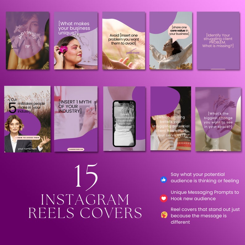 Instagram Reels Covers: 15 Modern Purple Templates (editable in Canva ...