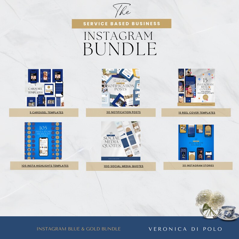 Navy and Gold Instagram Templates | Canva Social Media Bundle - Etsy