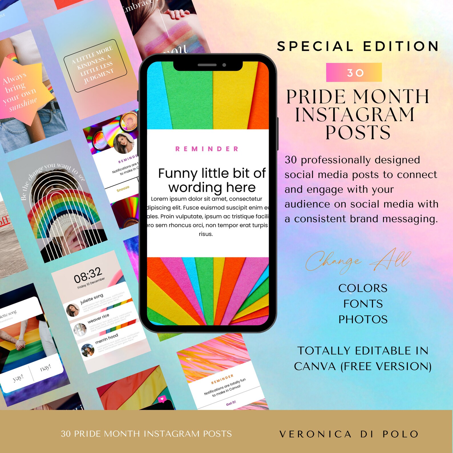 Pride Instagram Post Templates | LGBTQ+ Rainbow Branding Kit (canva) - Etsy