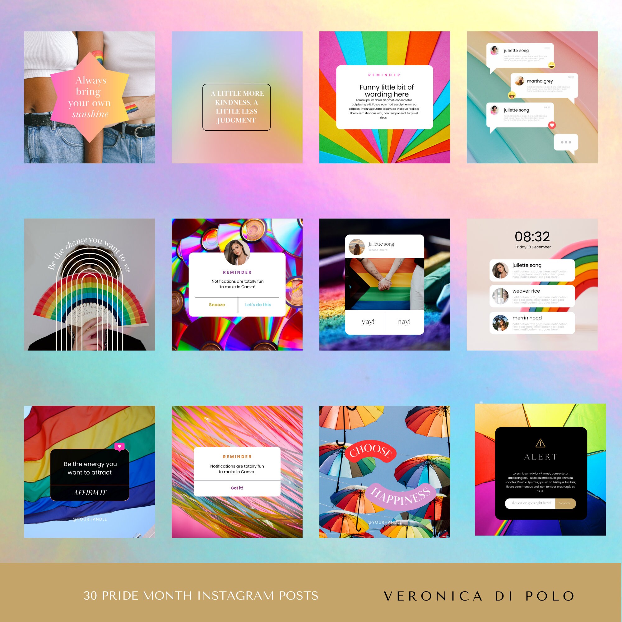 PRIDE Instagram Post Templates | LGBTQ+ Inclusive Pride Flag Colors ...