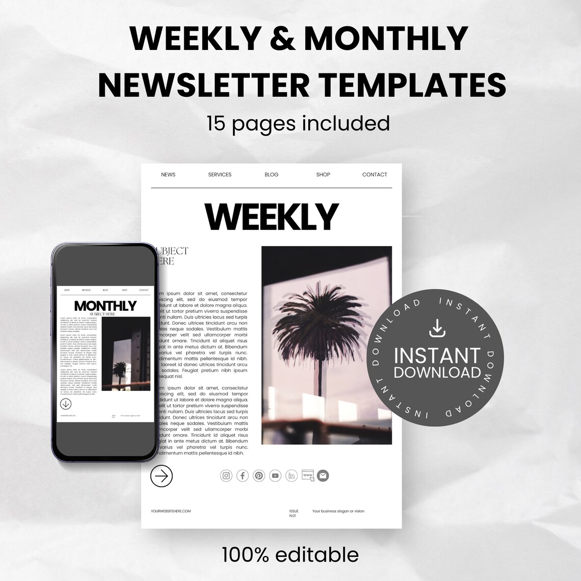 Printable Newsletter Template Monthly & Weekly Newsletter Templates ...