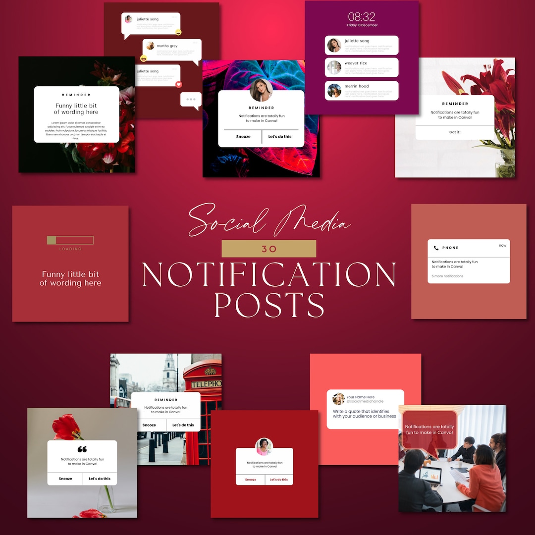 30 Instagram Post Templates | RED IG Posts | Social Media Notification ...