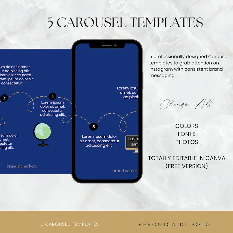 Blue & Gold Instagram Carousel Templates | Editable Canva IG Posts - Etsy