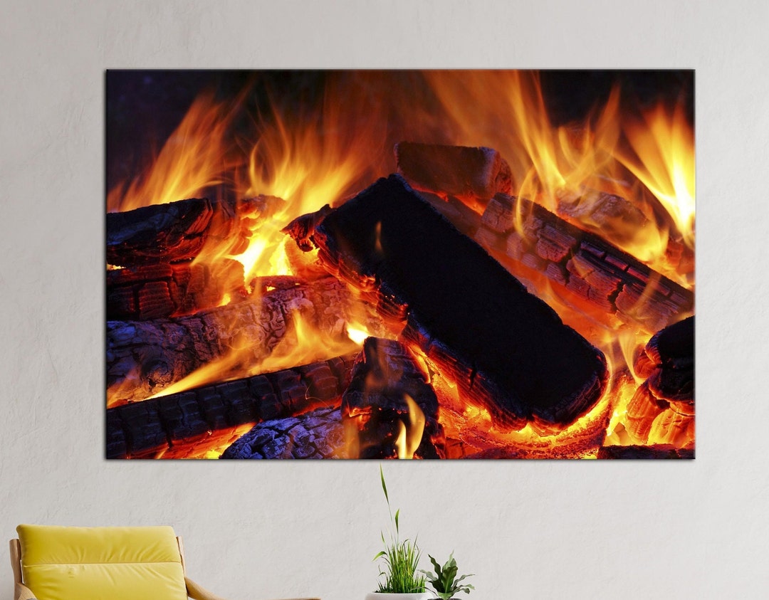 Fireplace Canvas Print,fireplace Wall Art,farmhouse Canvas Decor,fiery ...