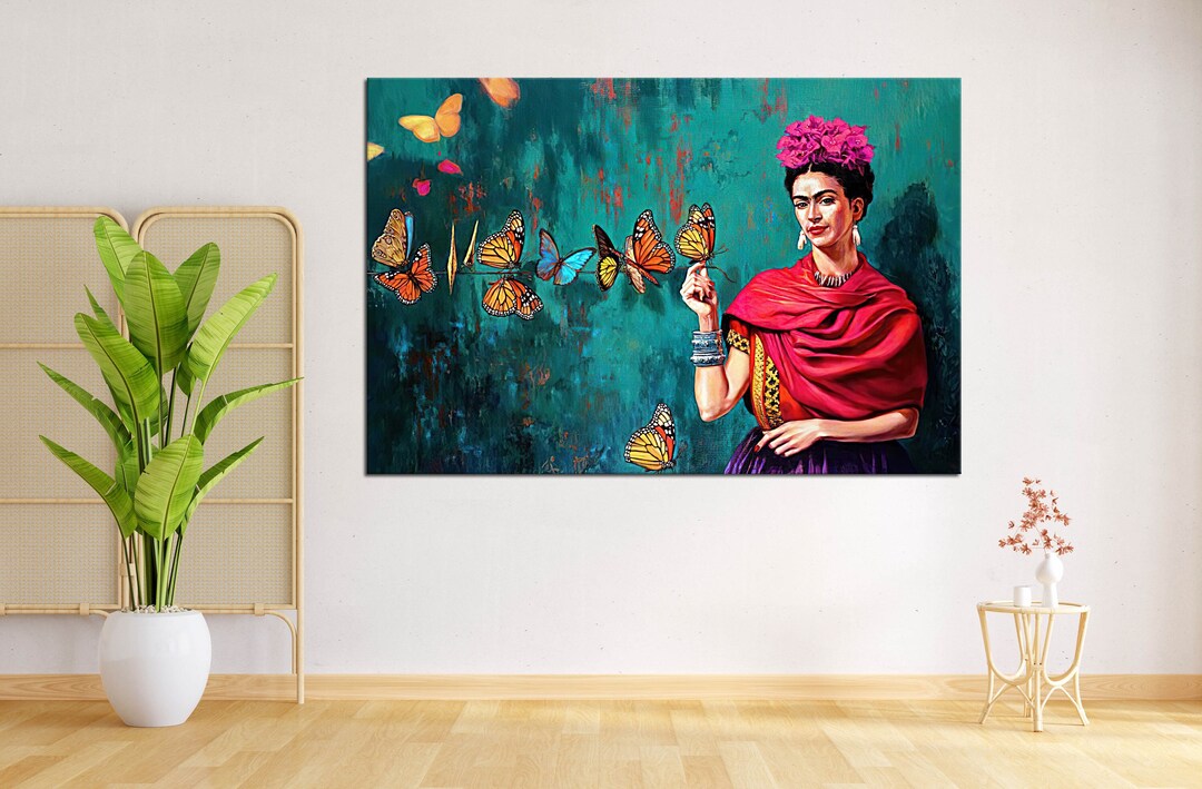Frida Kahlo Art,frida Kahlo Poster, Frida Butterflies and Pink Flowers ...