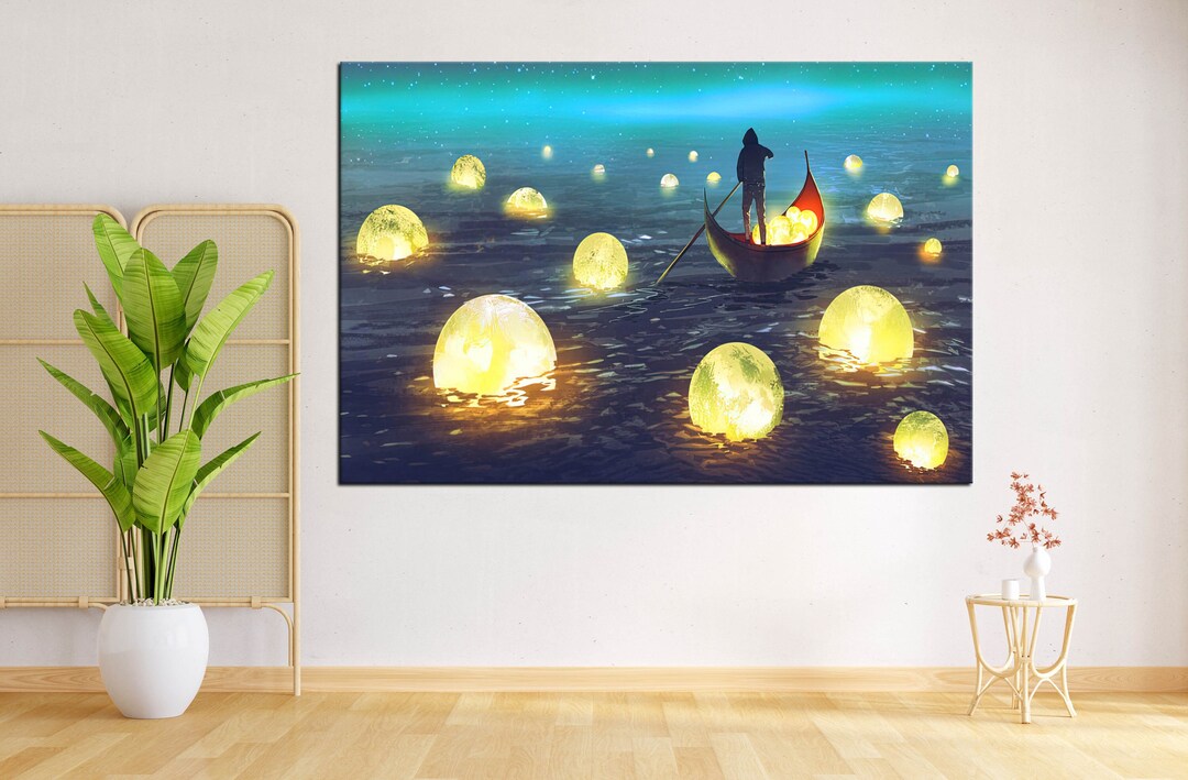 Sea Night View,landscape Wall Art,moon Landscape Canvas,night View Wall ...
