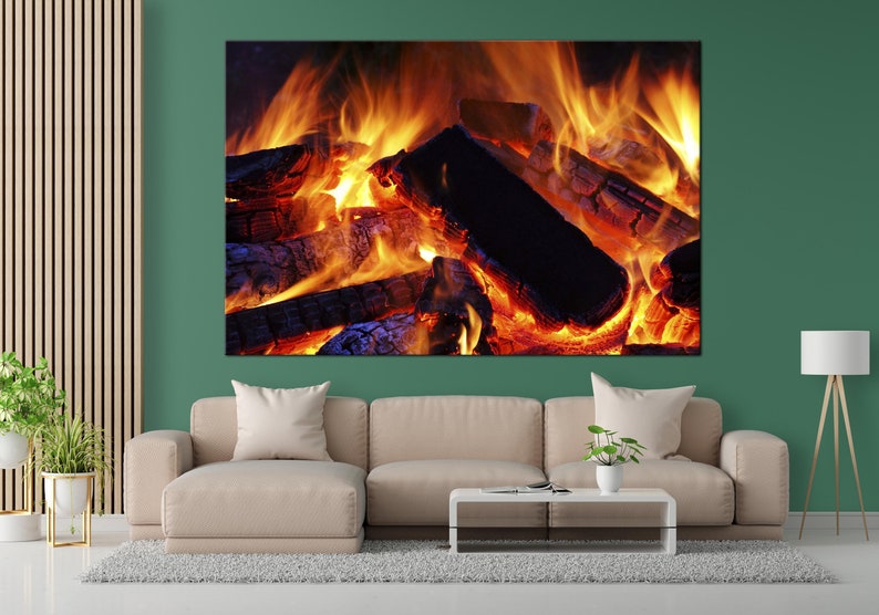 Fireplace Canvas Print,fireplace Wall Art,farmhouse Canvas Decor,fiery ...