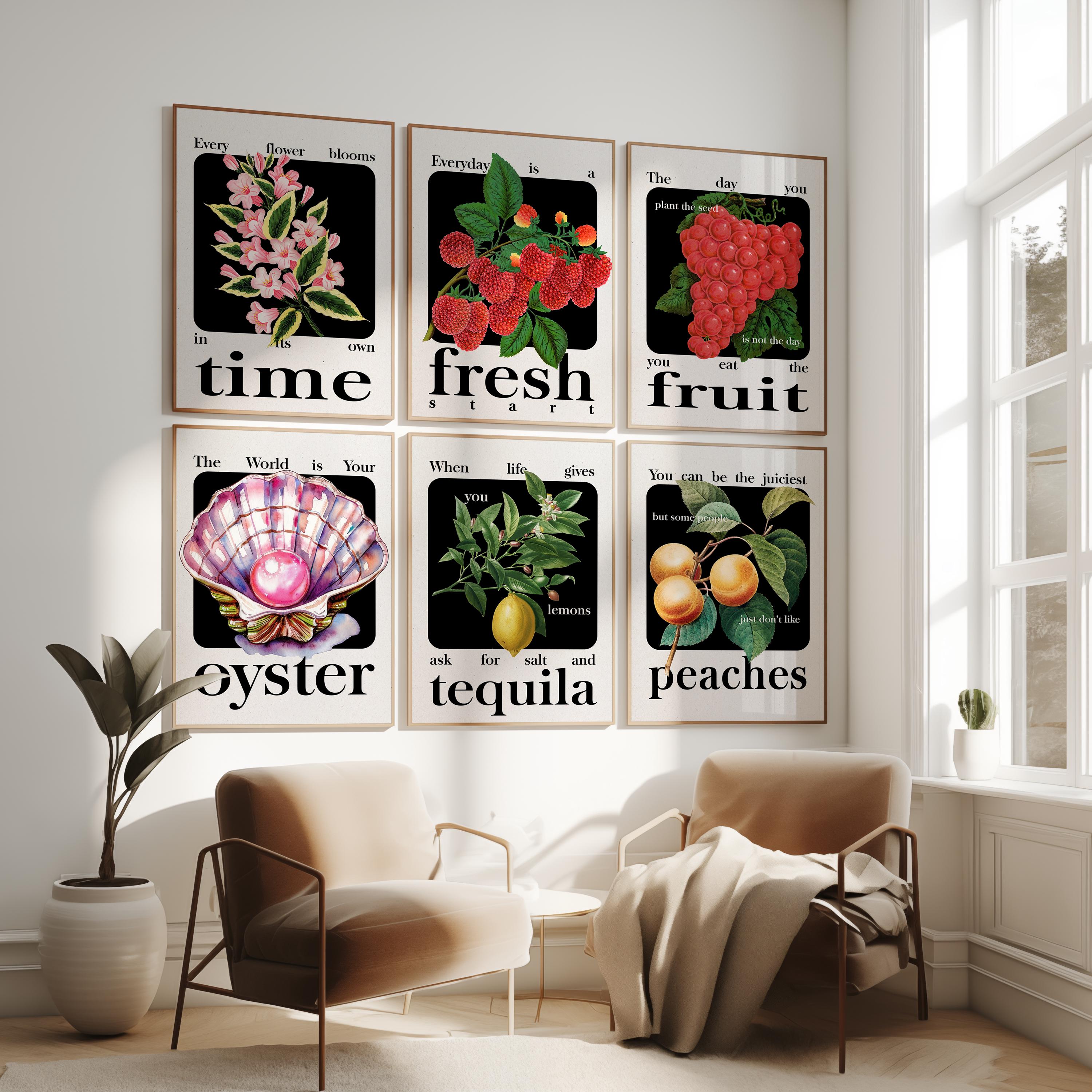 Set of 6 Modern Fruit Poster, Motivator Print, Modern Art, Printable ...