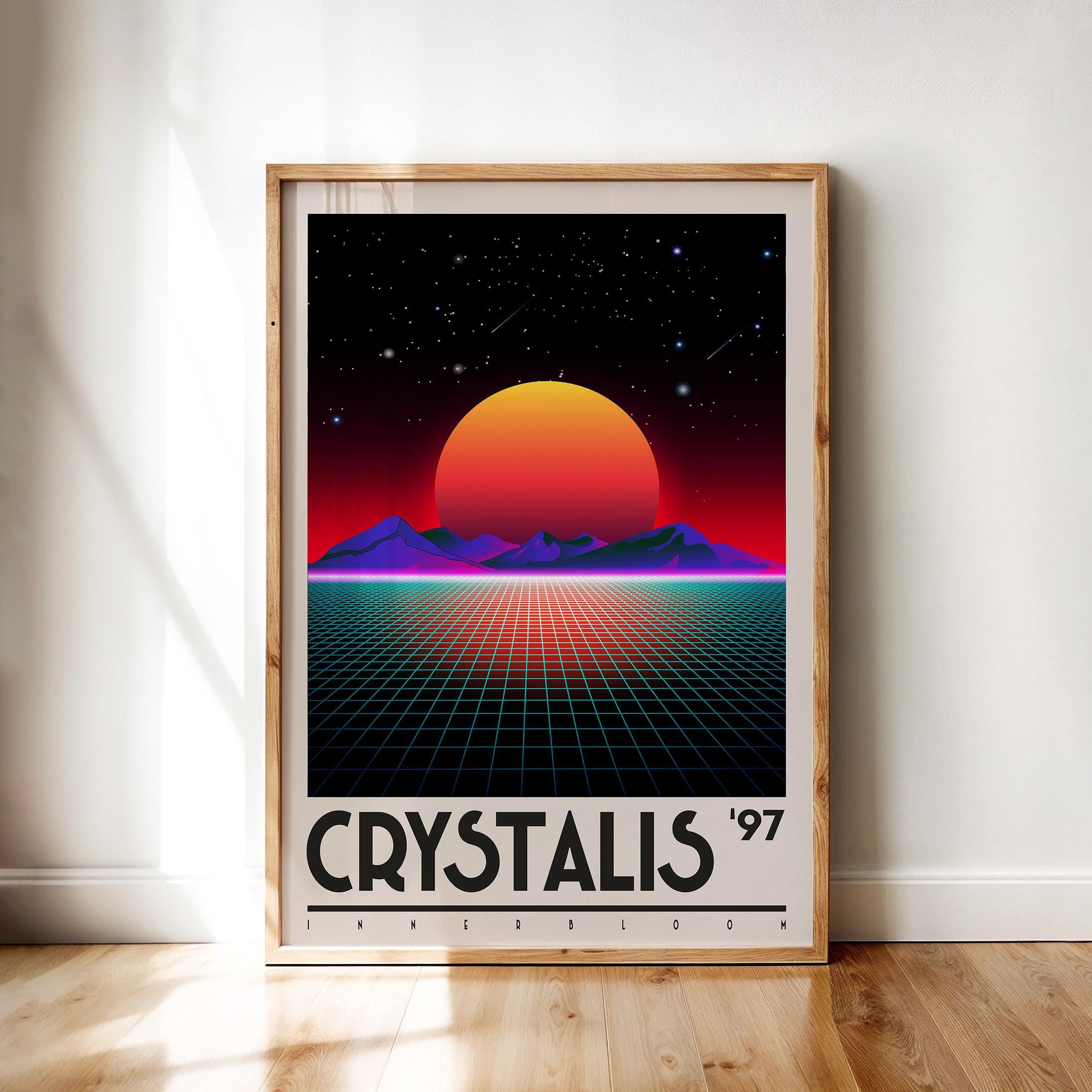 Retro Futuristic Digital Poster – Crystalis '97 Synthwave Art With Grid ...