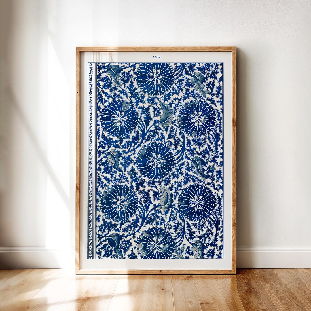 Classic 19th-century Owen Jones Artwork – Elaborate Blue Flower Design ...