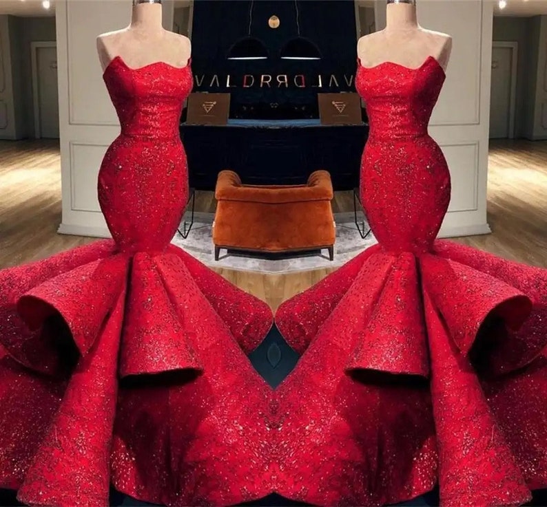 Romantic Red Mermaid Sweetheart Satin Formal Evening Dresses - Etsy