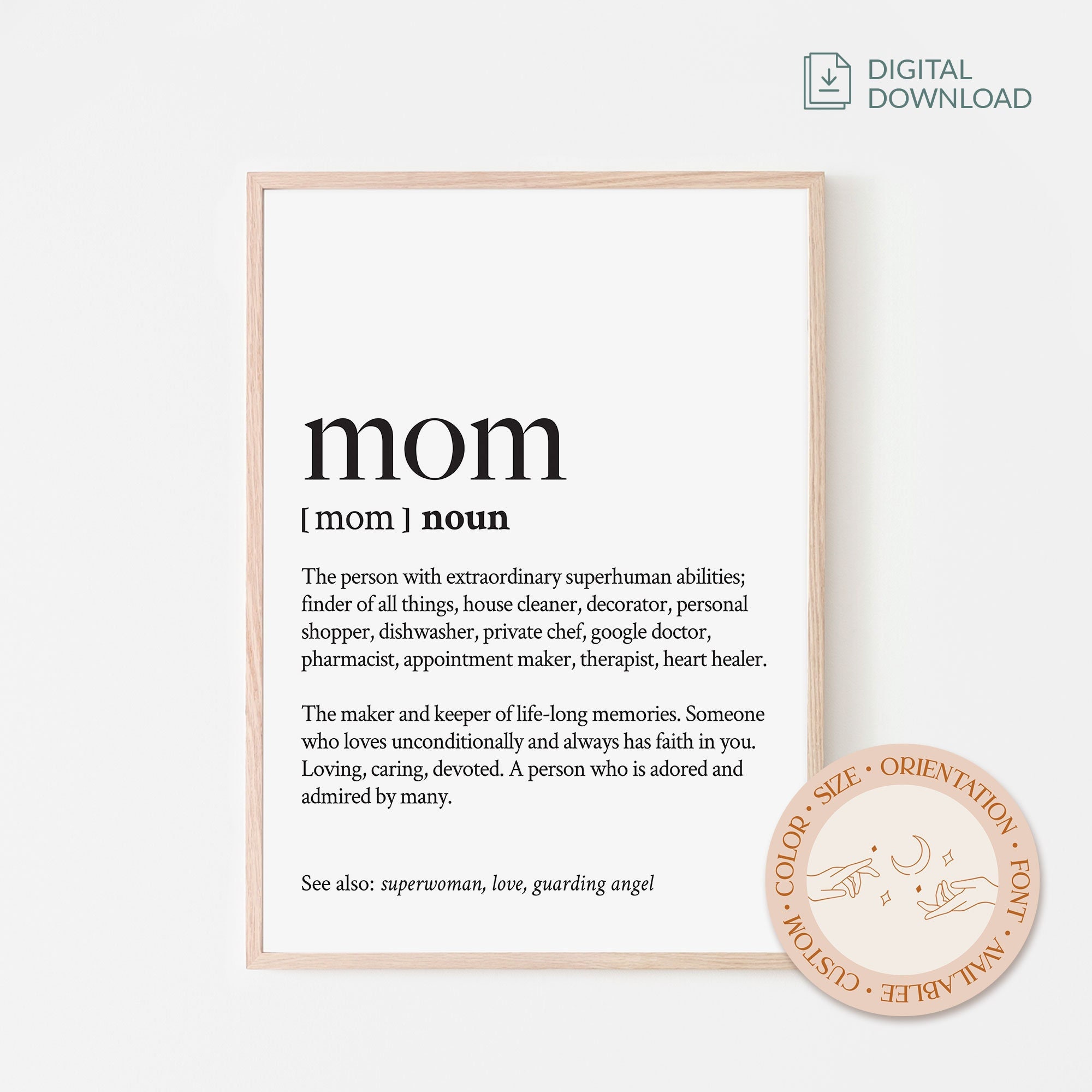 Mom Mum Mama Dictionary Definition, Mothers Day Personalised Gift ...