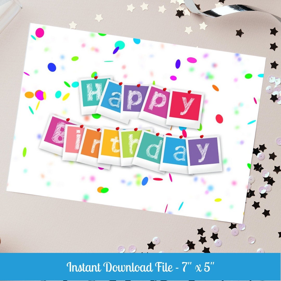 Happy Birthday Card | Confetti | Printable Card | Instant Download ...