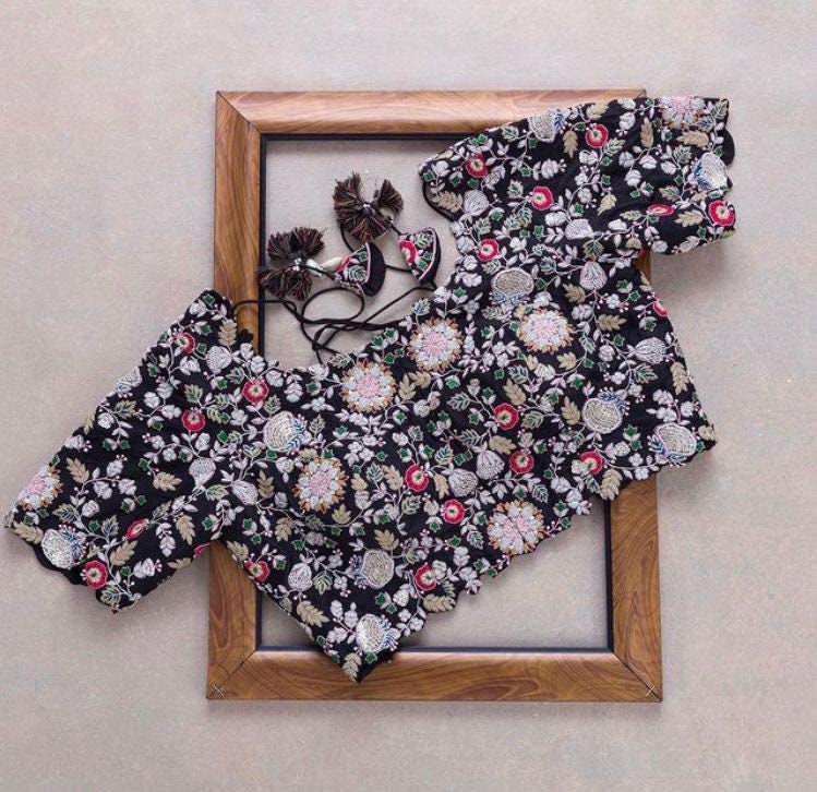 Black Soft Georgette Cutwork Party Wear Saree With Unstiched Blouse ...