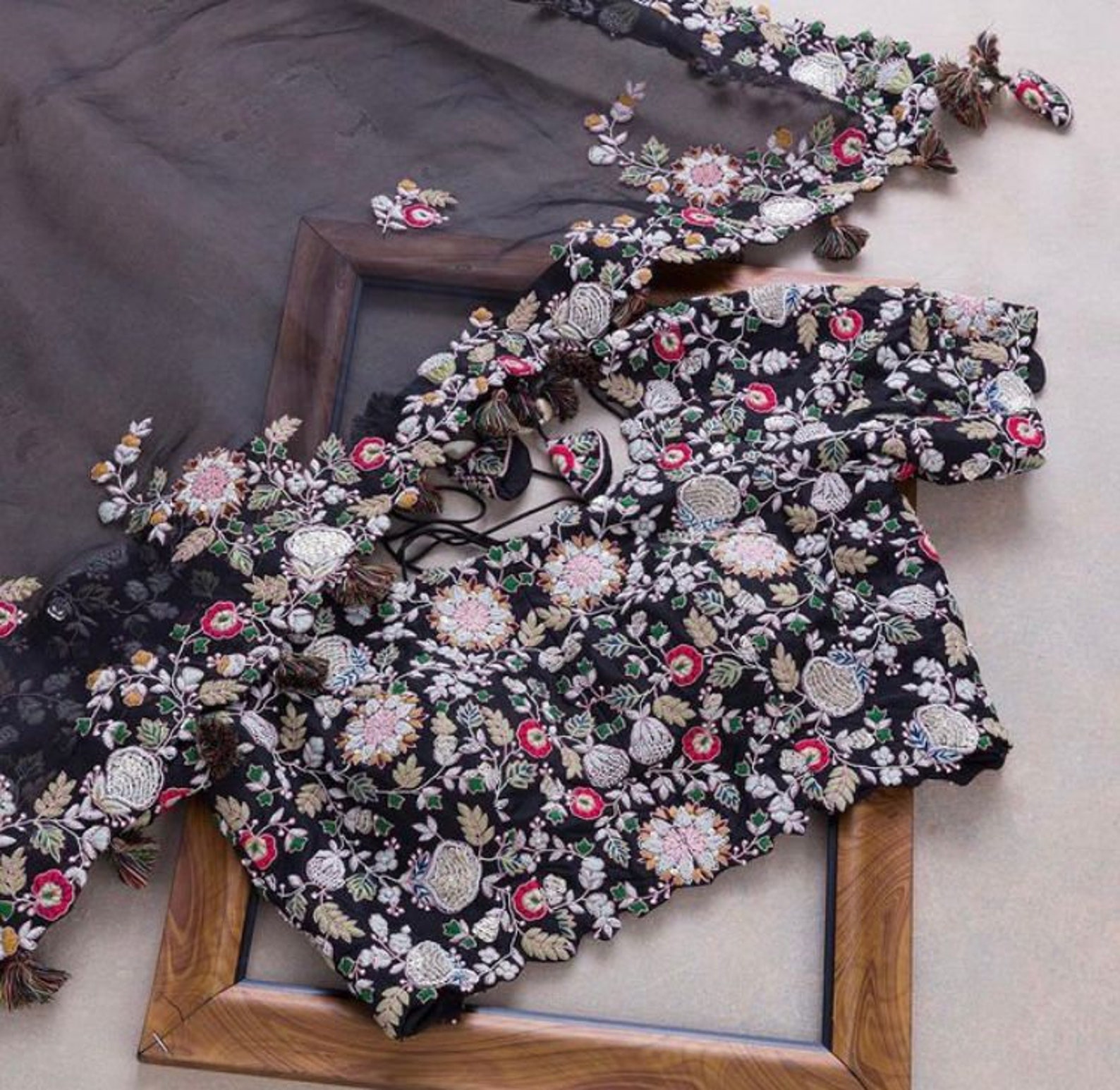 Black Soft Georgette Cutwork Party Wear Saree With Unstiched Blouse ...