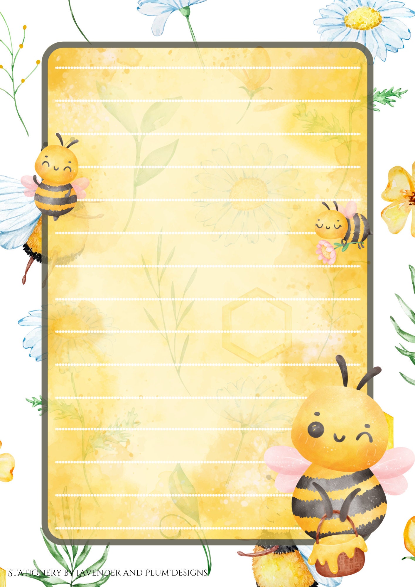 Honeybee Printable Writing Sheets - Etsy