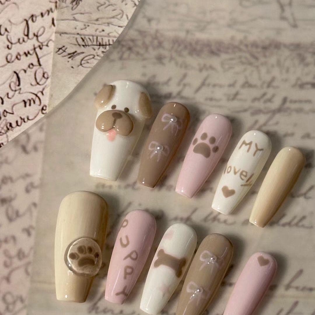 3D Puppy Paw Press on Nail|kawaii Hand Painted Reusable Nails|cute ...
