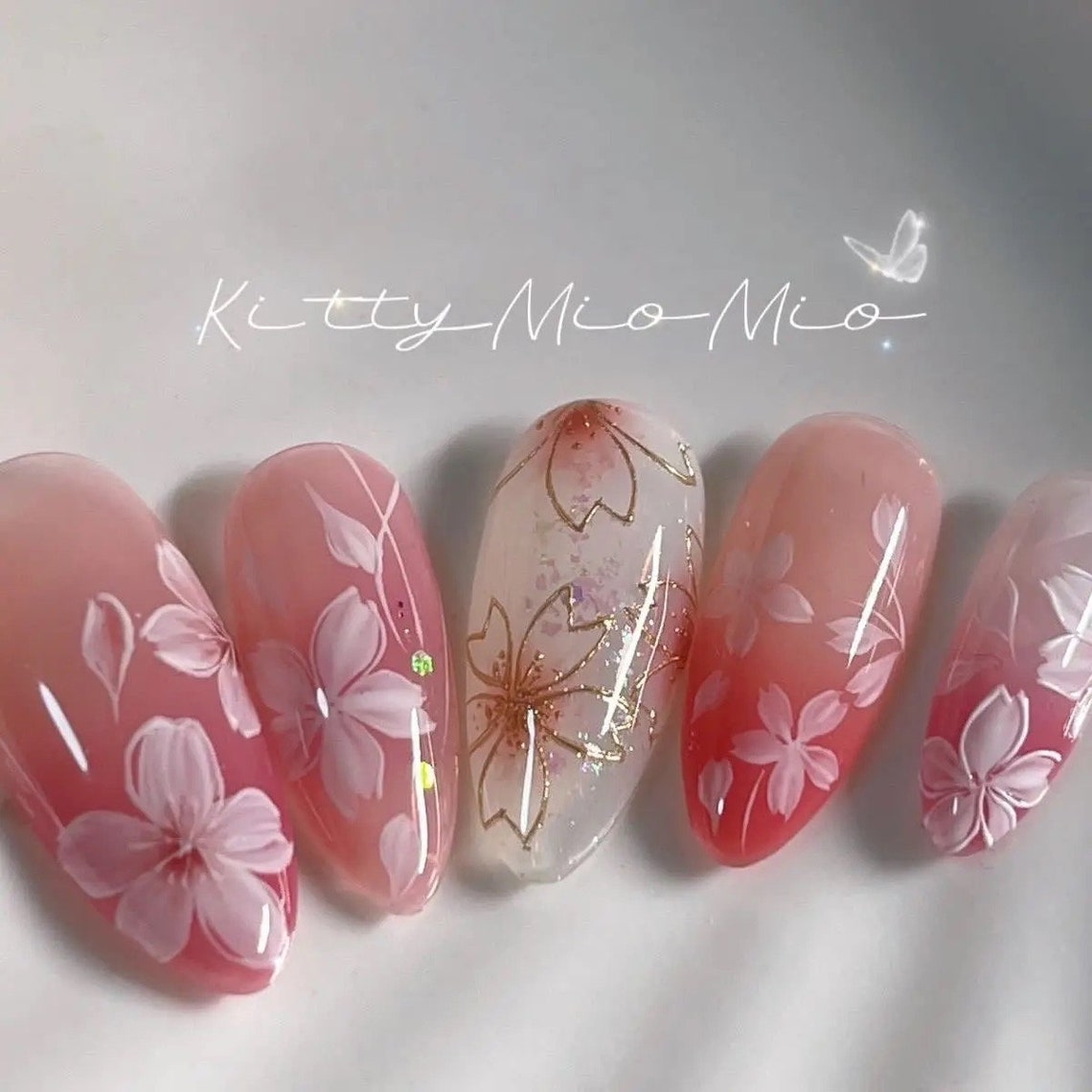 Pink Sakura Spring Press on Nailsflower Petal Nailshand-painted Art ...