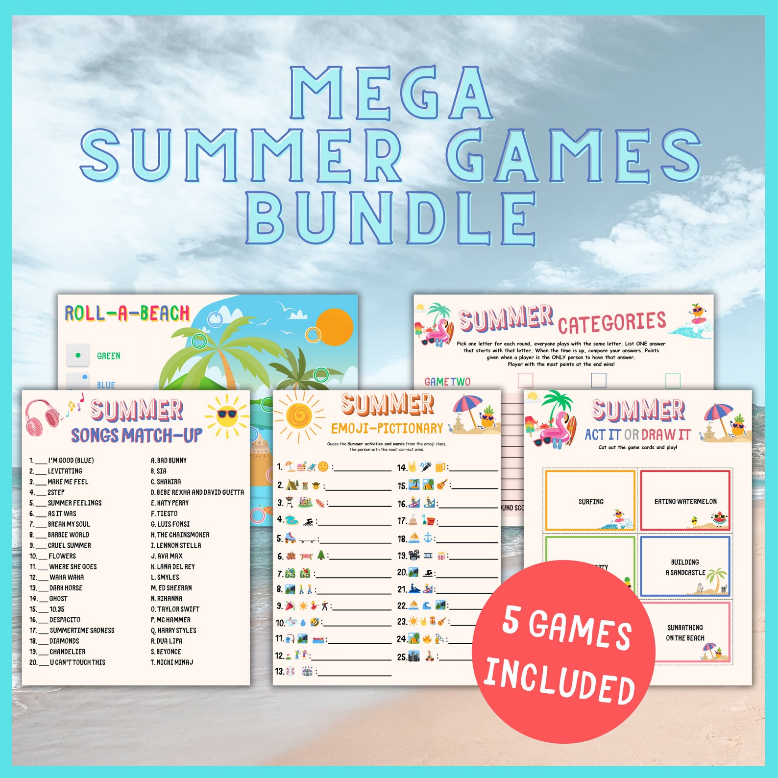 Mega Summer Games Bundle | 5 Games | Summer Pictionary, Scattergories ...