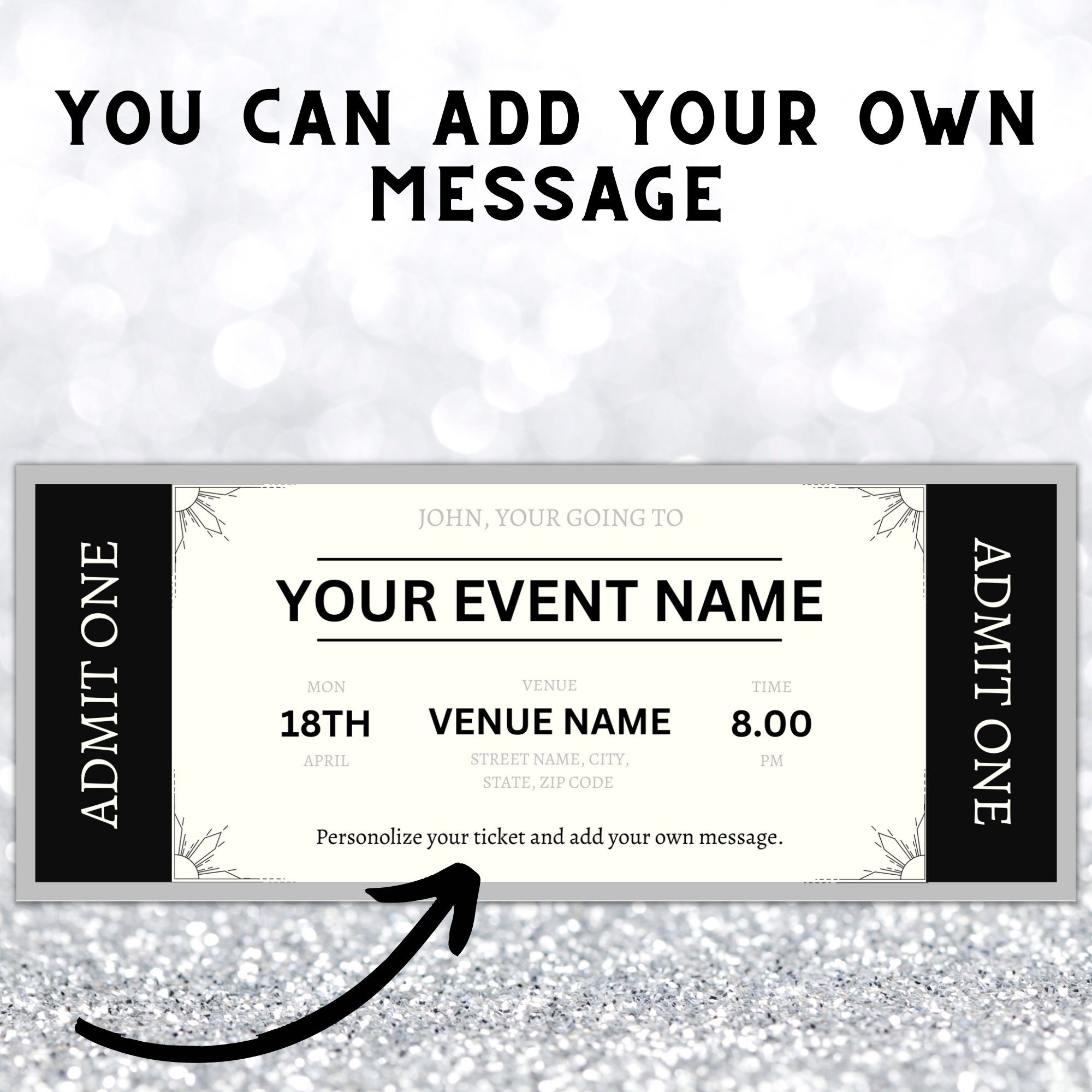 Elevate Your Event With Our Editable Silver Event Ticket Template ...