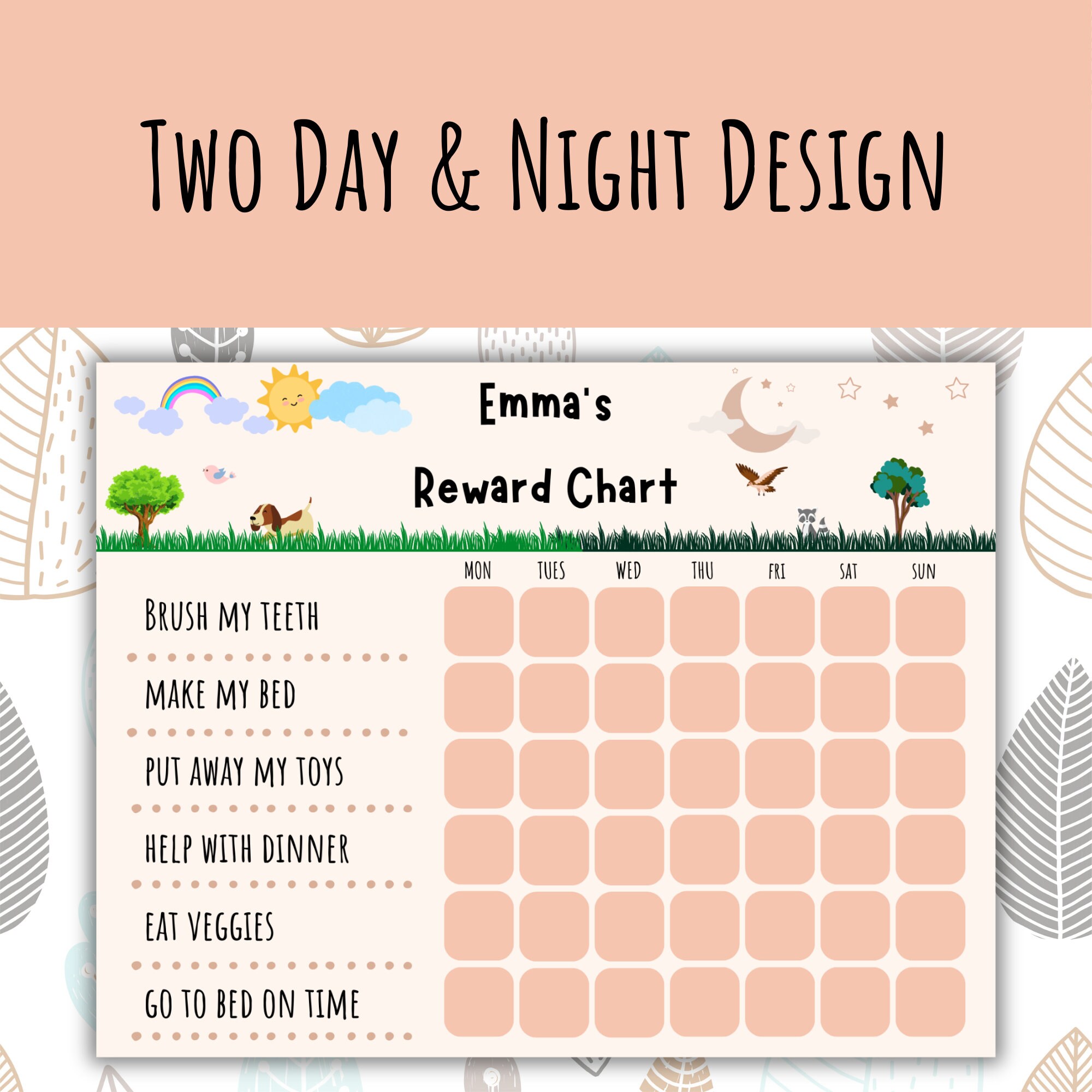 Editable Reward Chart Template Day & Night 2 Designs Bundle With ...