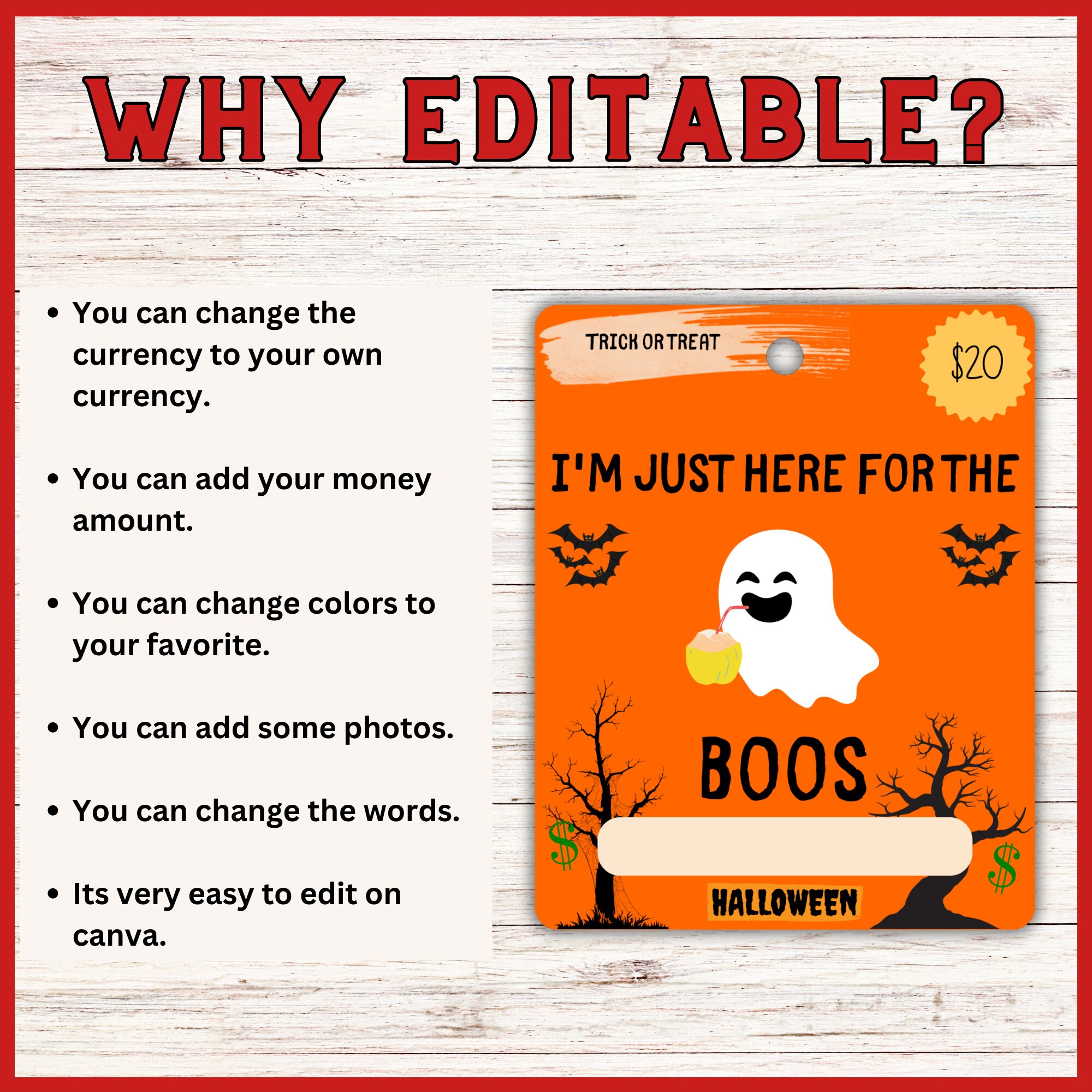 Editable Halloween Money Cards Template Card Holder Bundle PNG & SVG ...