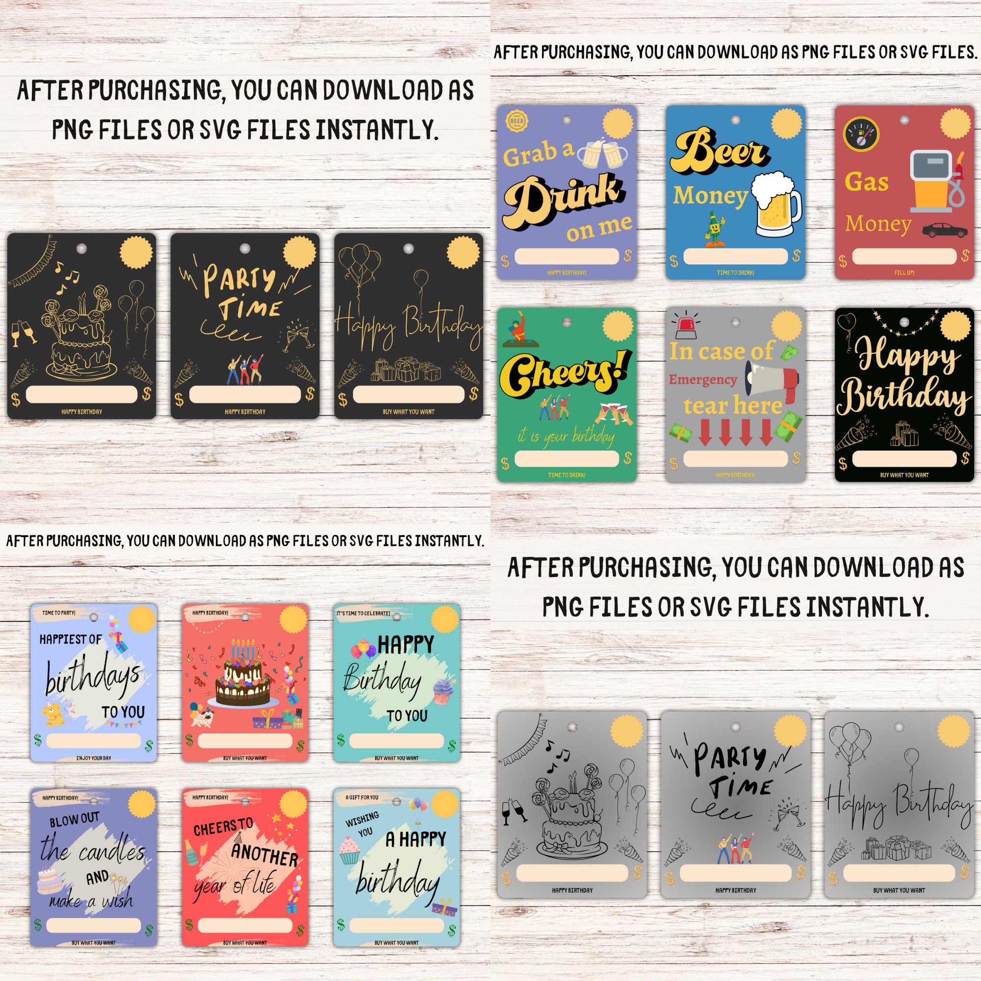 Mega Editable Birthday Money Cards Bundle Card Holder Templates Gift ...