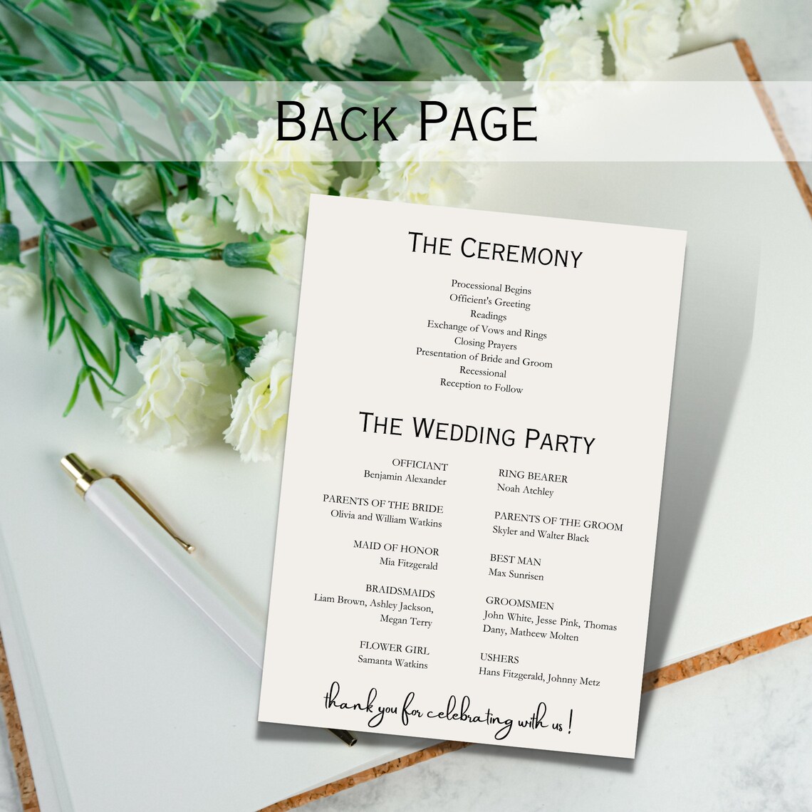 Emily Editable Wedding Program Template Minimalist Simple Elegant ...
