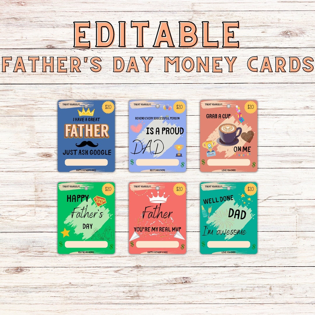 Editable Father's Day Money Card & 6 Designs Bundle Cards Holder PNG ...