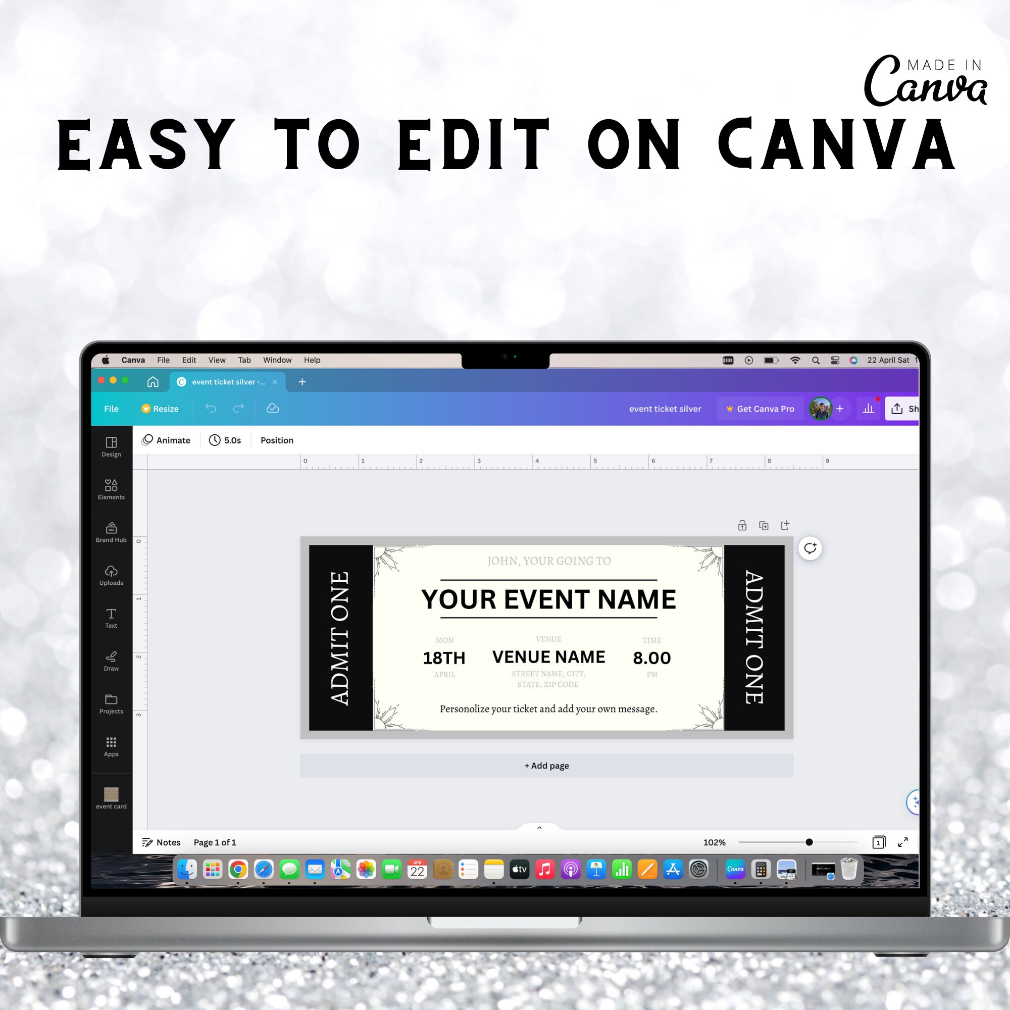 Elevate Your Event With Our Editable Silver Event Ticket Template ...