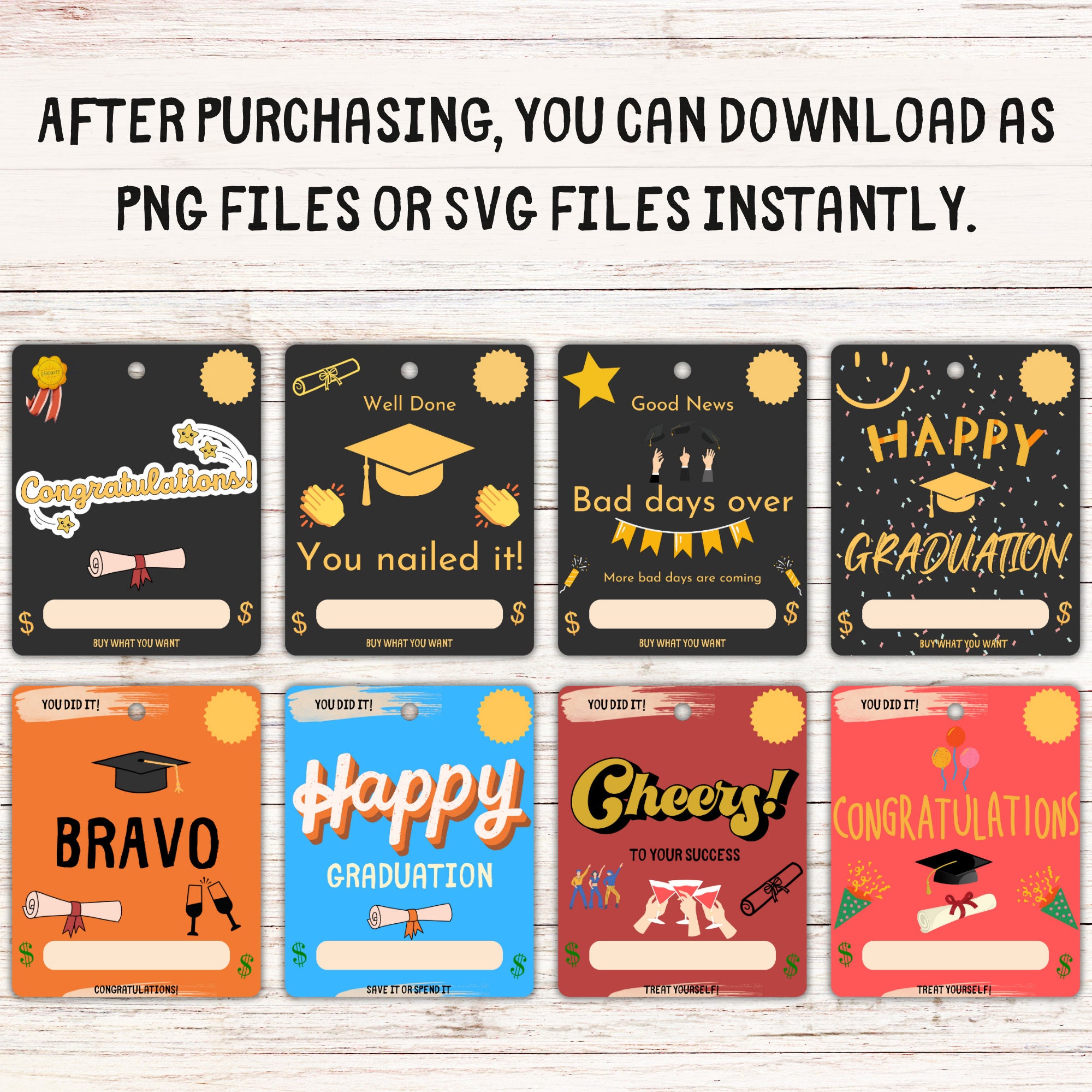 Editable Graduation Money Card Templates Bundle Cards Holder PNG & SVG ...