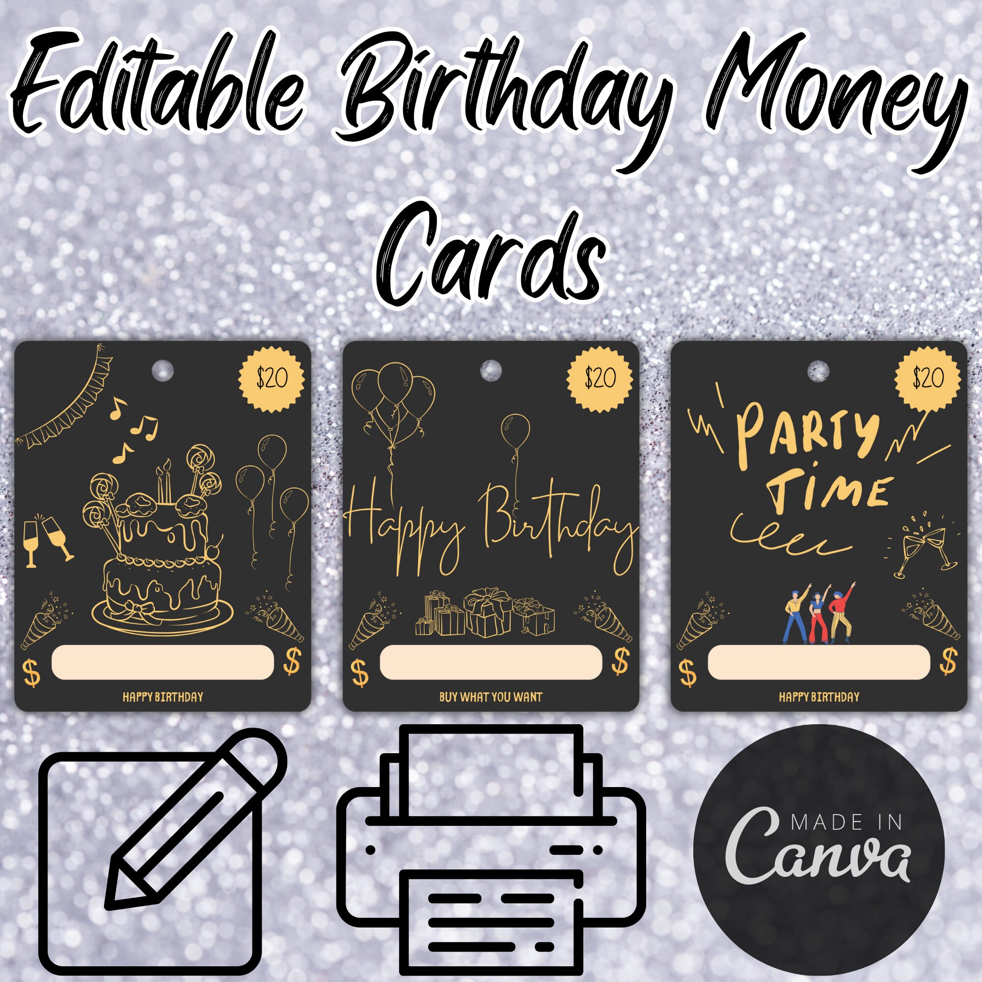 Mega Editable Birthday Money Cards Bundle Card Holder Templates Gift ...