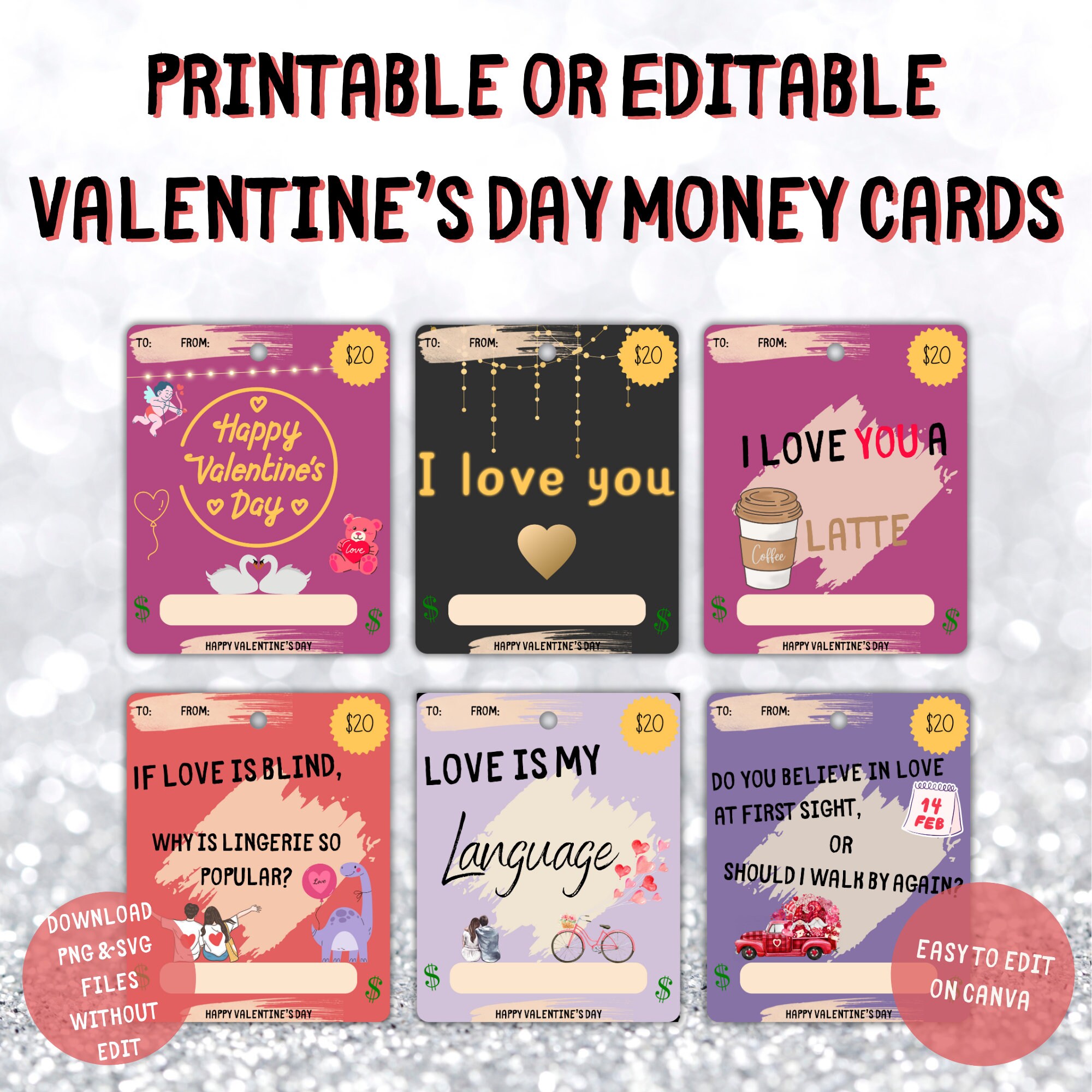 Editable and Printable Valentine's Day Money Cards Perfect Gift Idea ...
