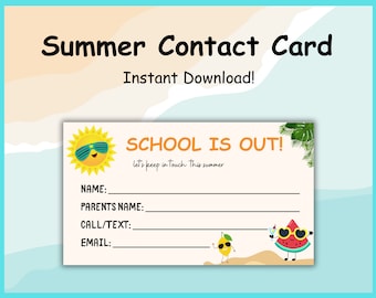 Printable Summer Contact Card End of School Cards for Kids - Etsy