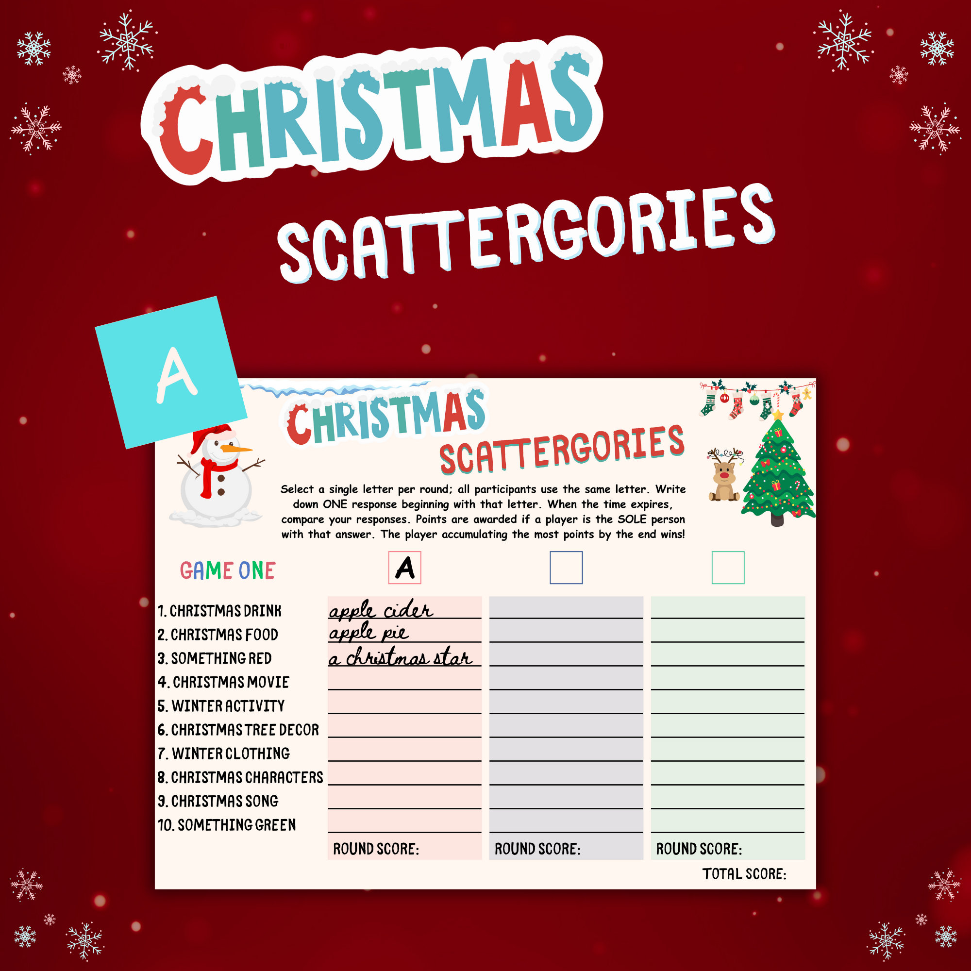 Printable Christmas Scattergories Game | 5 Game Options | Family Kids ...
