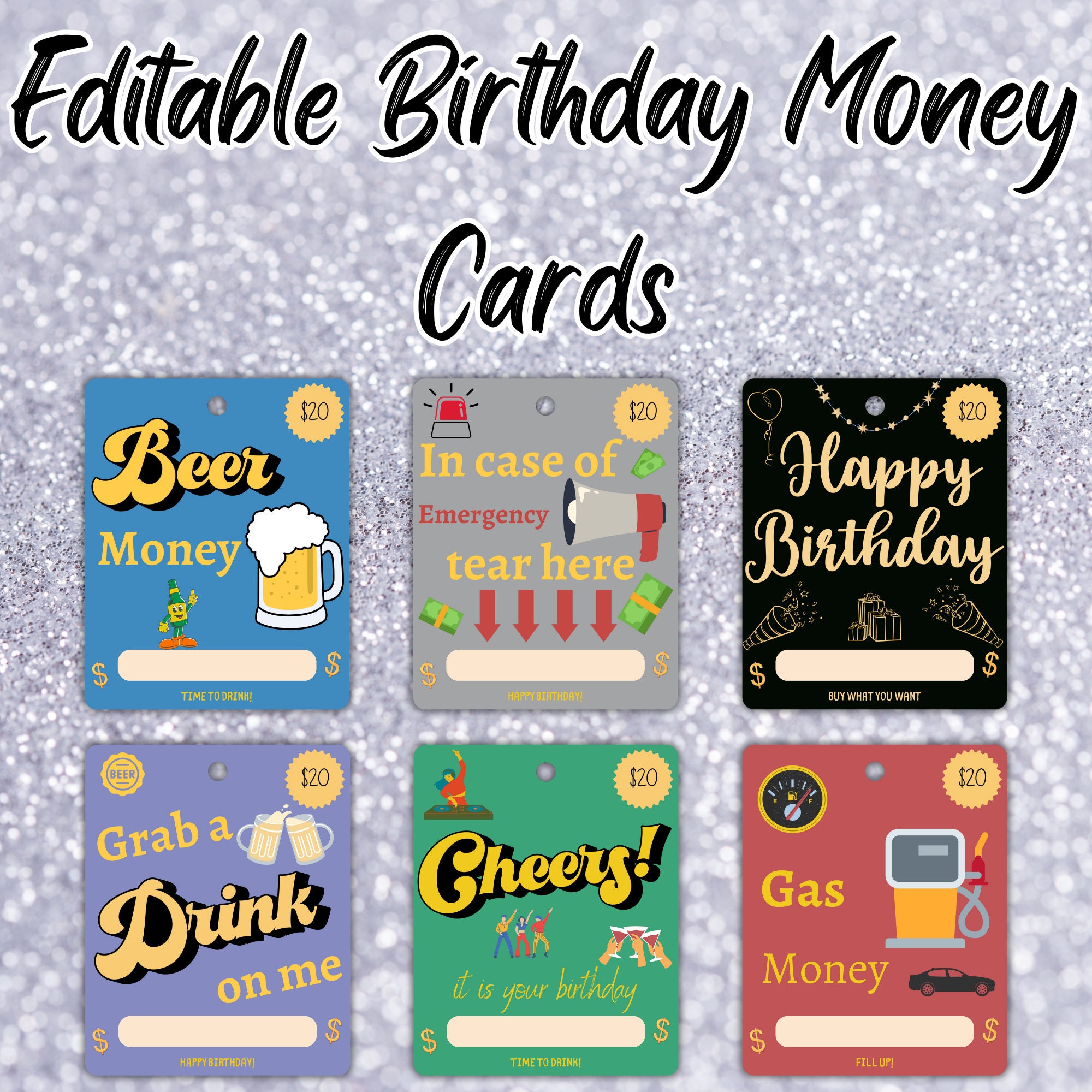 Mega Editable Birthday Money Cards Bundle Card Holder Templates Gift ...
