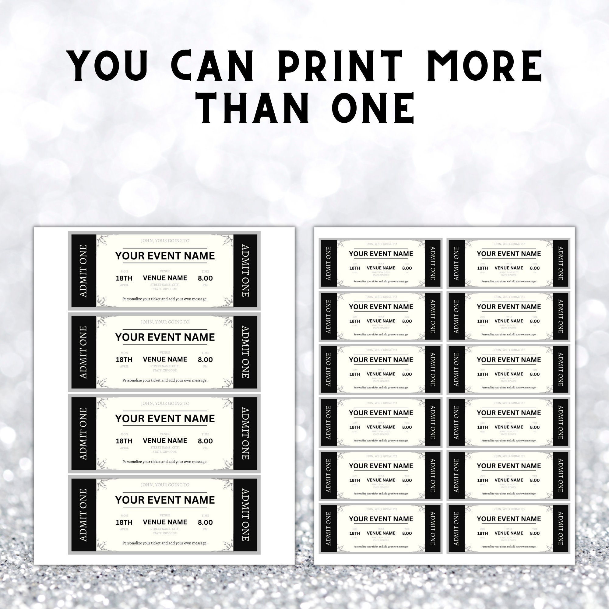 Elevate Your Event With Our Editable Silver Event Ticket Template ...