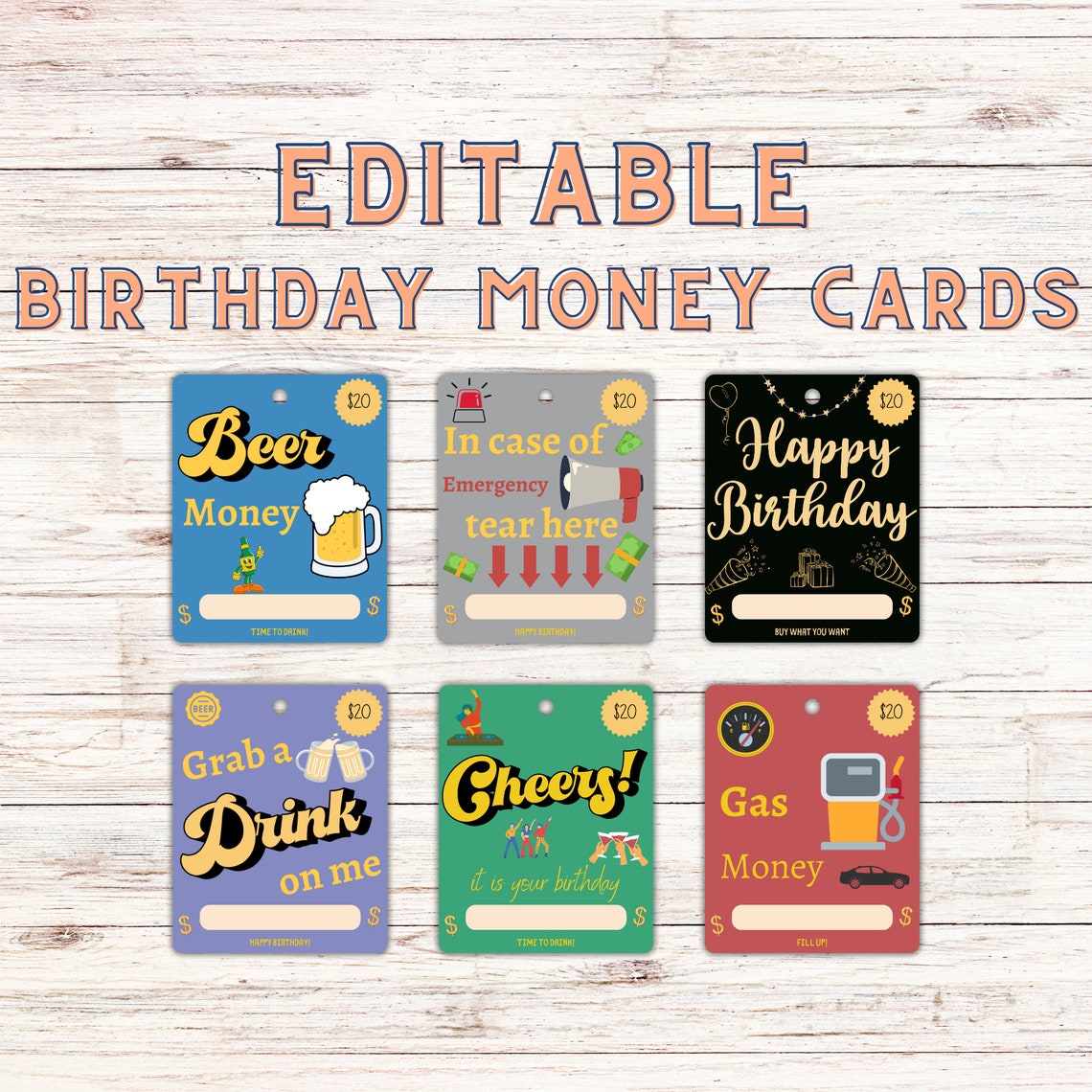 Editable Birthday Money Cards Card Holder Templates Bundle PNG & SVG ...